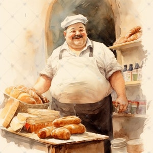 Fat Baker Baking Baguettes and Bread Clipart Bundle- 10 High Quality ...