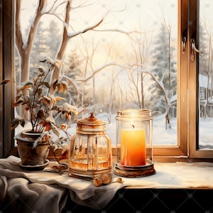 Winter Window Scenery With Candles Clipart Bundle- 10 High Quality ...