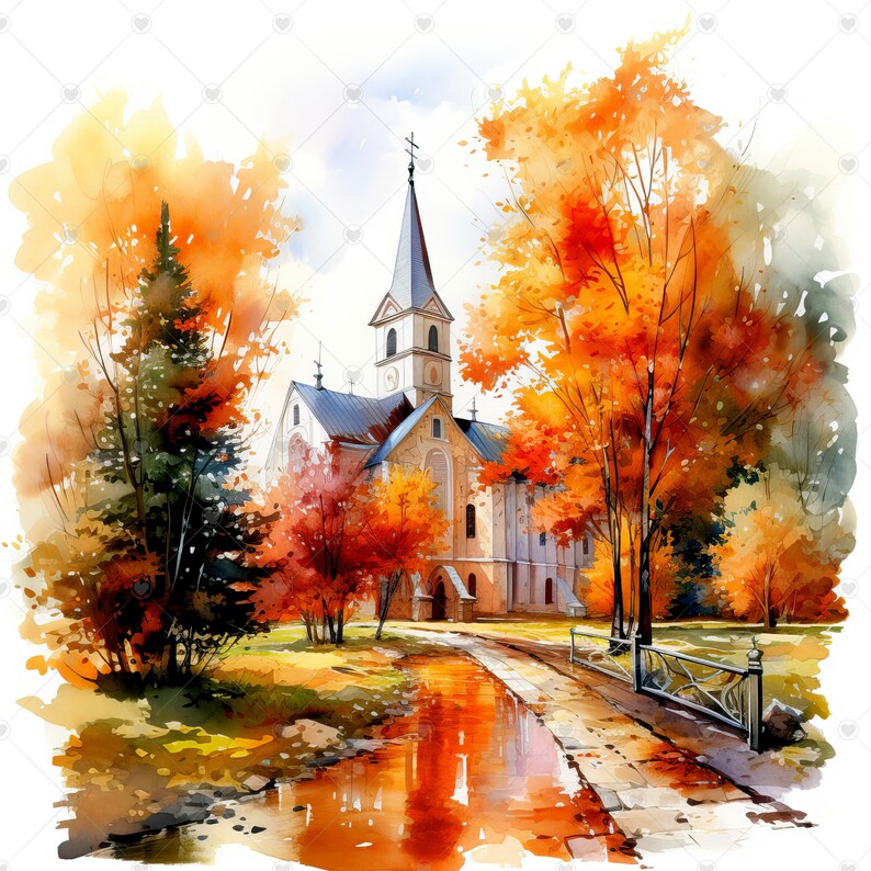 Autumn Scenery With a Church Clipart Bundle 10 High Quality - Etsy
