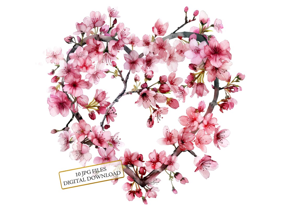 Cherry Blossom Heart Shaped Wreath Clipart Bundle- 10 High Quality ...