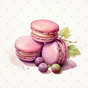 Pastel Macarons With Grapes Clipart Bundle 10 High Quality Watercolor ...