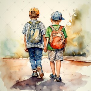 Little Boy Best Friends Clipart Bundle- 10 High Quality Watercolor Jpgs ...