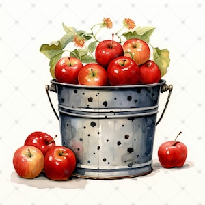 Fresh Apples in Retro Polka Dot Enamel Pot Clipart Bundle 10 High ...