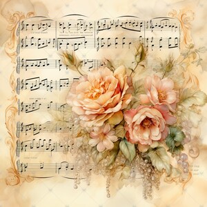 Vintage Music Sheet With Flowers Clipart Bundle- 10 High Quality ...