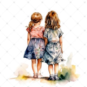Little Girl Best Friends Clipart Bundle- 10 High Quality Watercolor ...