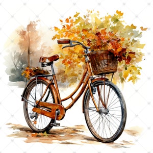 Bicycle With Fall Leaves in Autumn Scenery Clipart Bundle- 10 High ...