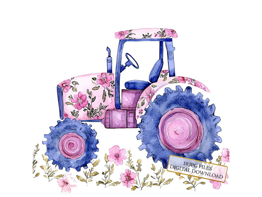 Pink Floral Patterned Tractor JPG Clipart Bundle- Digital Download - Etsy