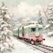 Vintage Pink Sage Christmas Train in Snowy Scenery Clipart Bundle 10 ...