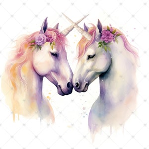 Kissing Unicorns Clipart Bundle 10 High Quality Watercolor Jpgs Love ...