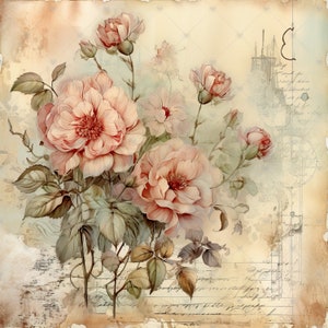 Shabby Chic Wild Roses Aged Paper Clipart Bundle- 10 High Quality ...