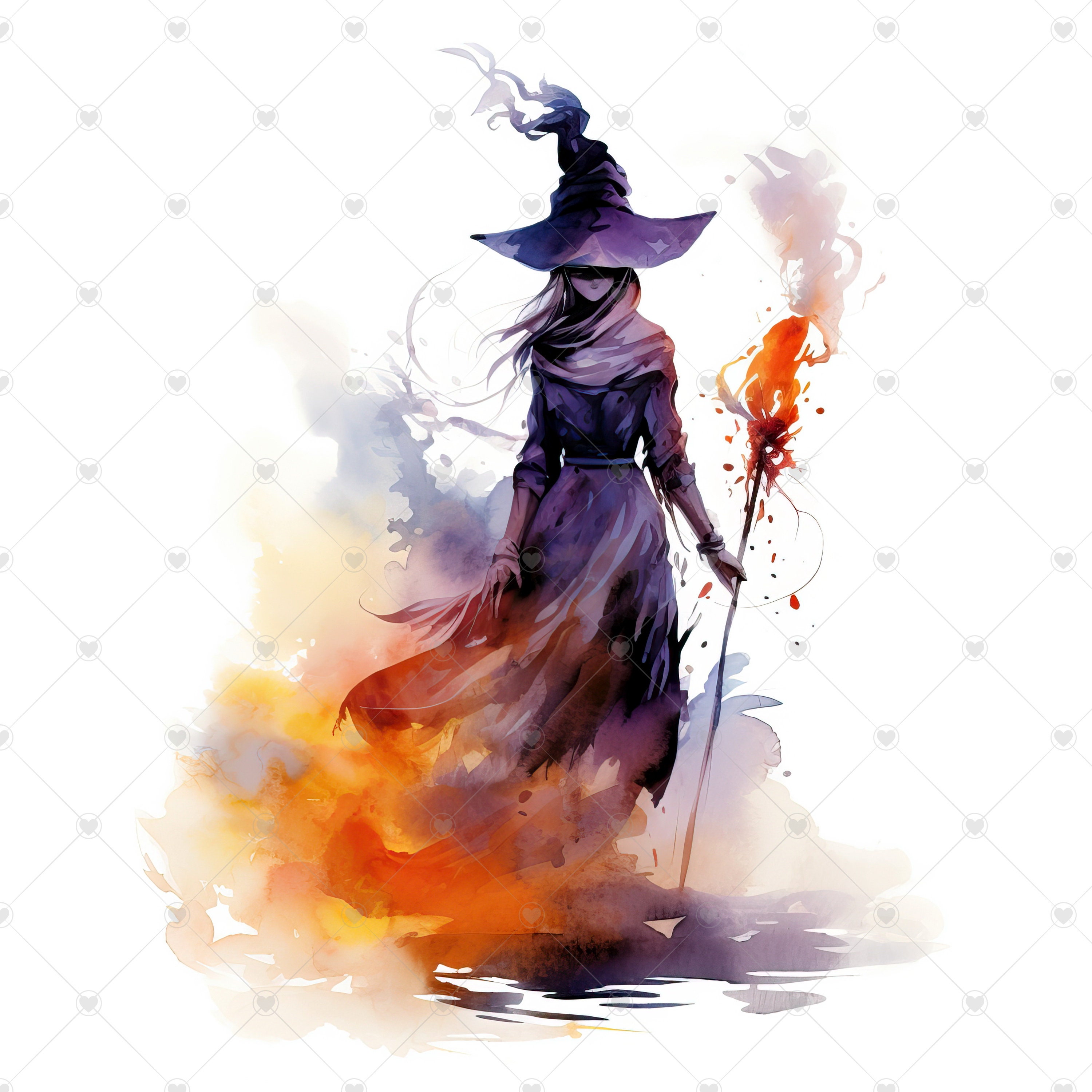 Halloween Fire Witch Clipart Bundle 10 High Quality - Etsy
