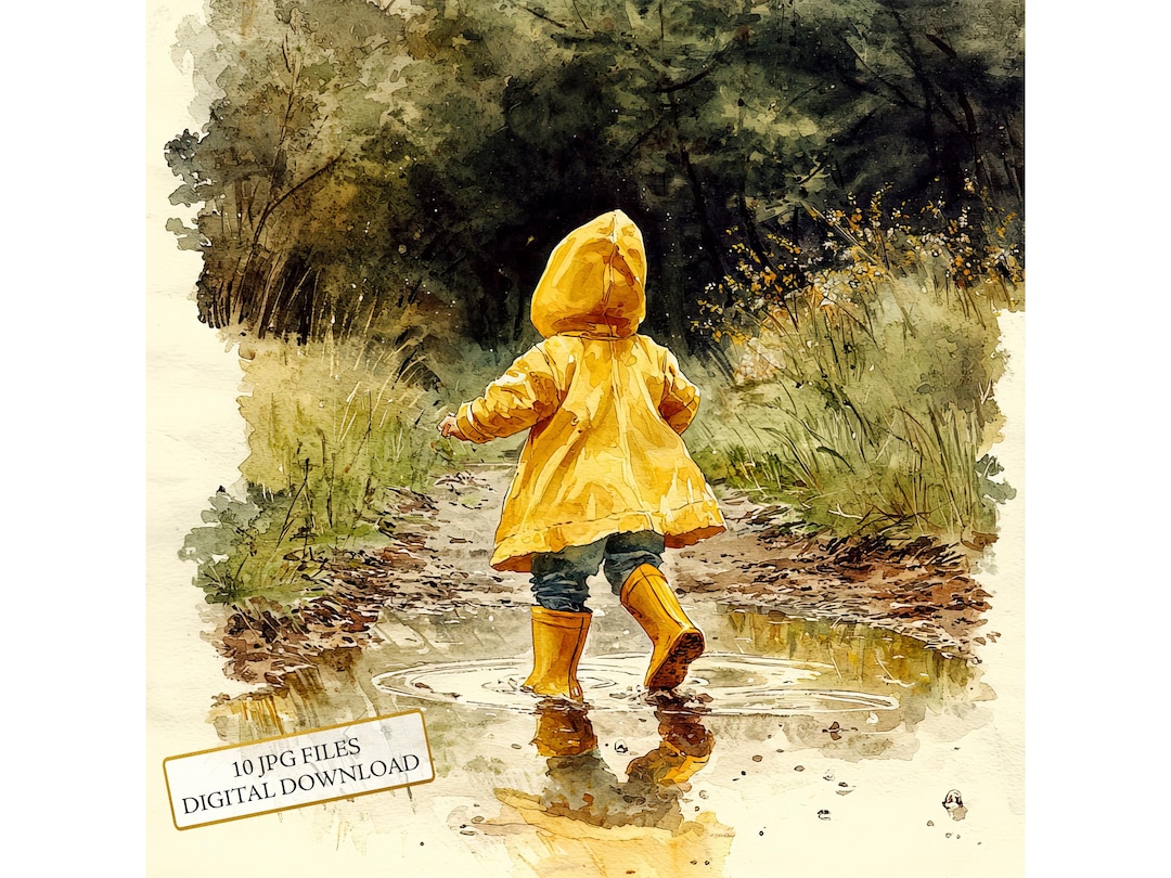 Child in Puddle With Raincoat and Boot JPG Clipart Bundle- Digital ...