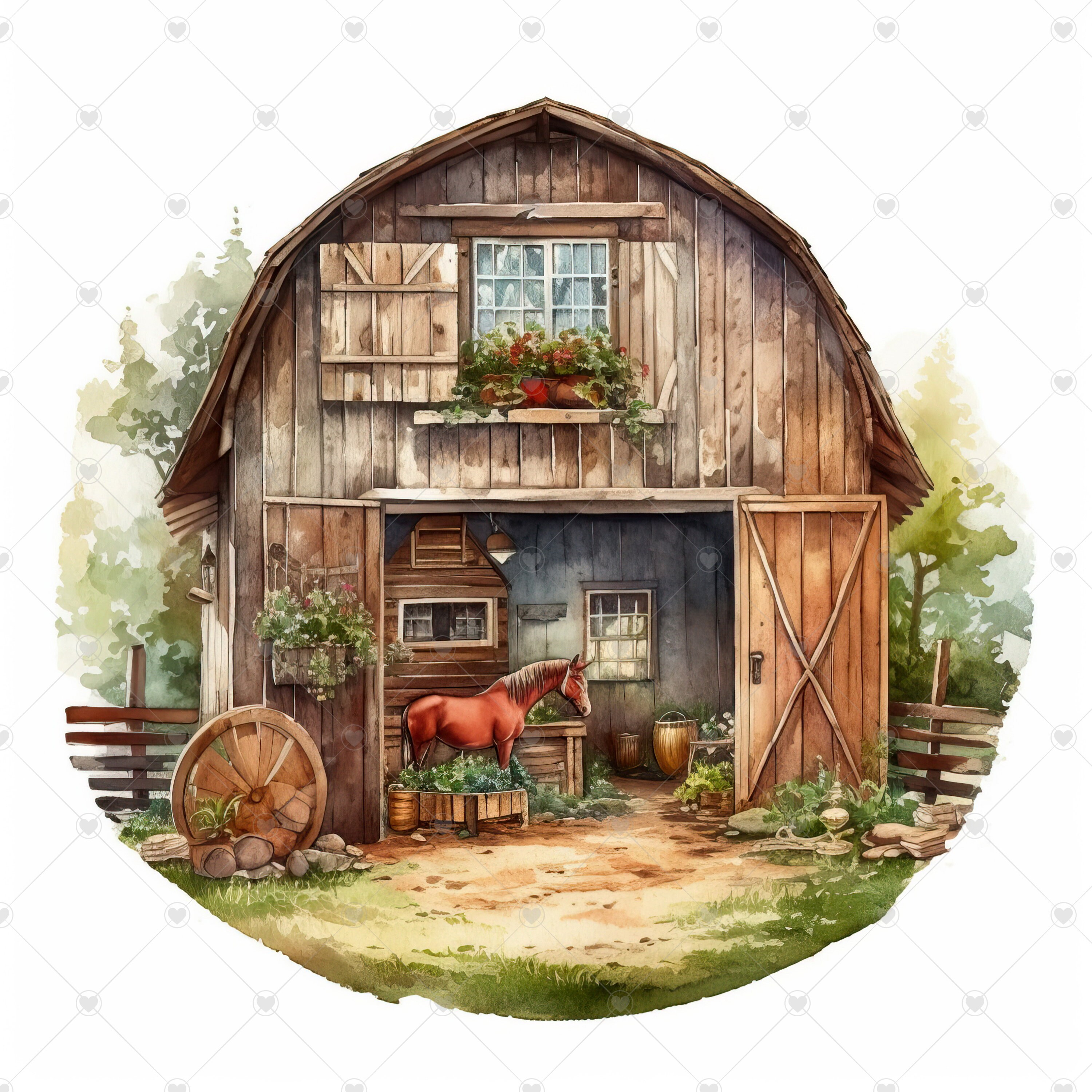 Horse in a Stable Clipart Bundle 10 High Quality Watercolor - Etsy