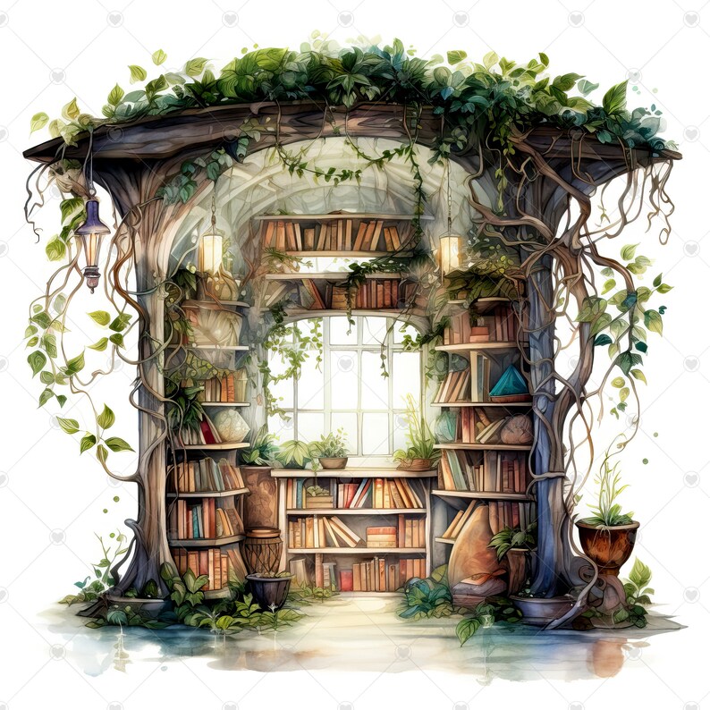 Enchanted Magical Forest Bookshelf Clipart Bundle 10 High - Etsy