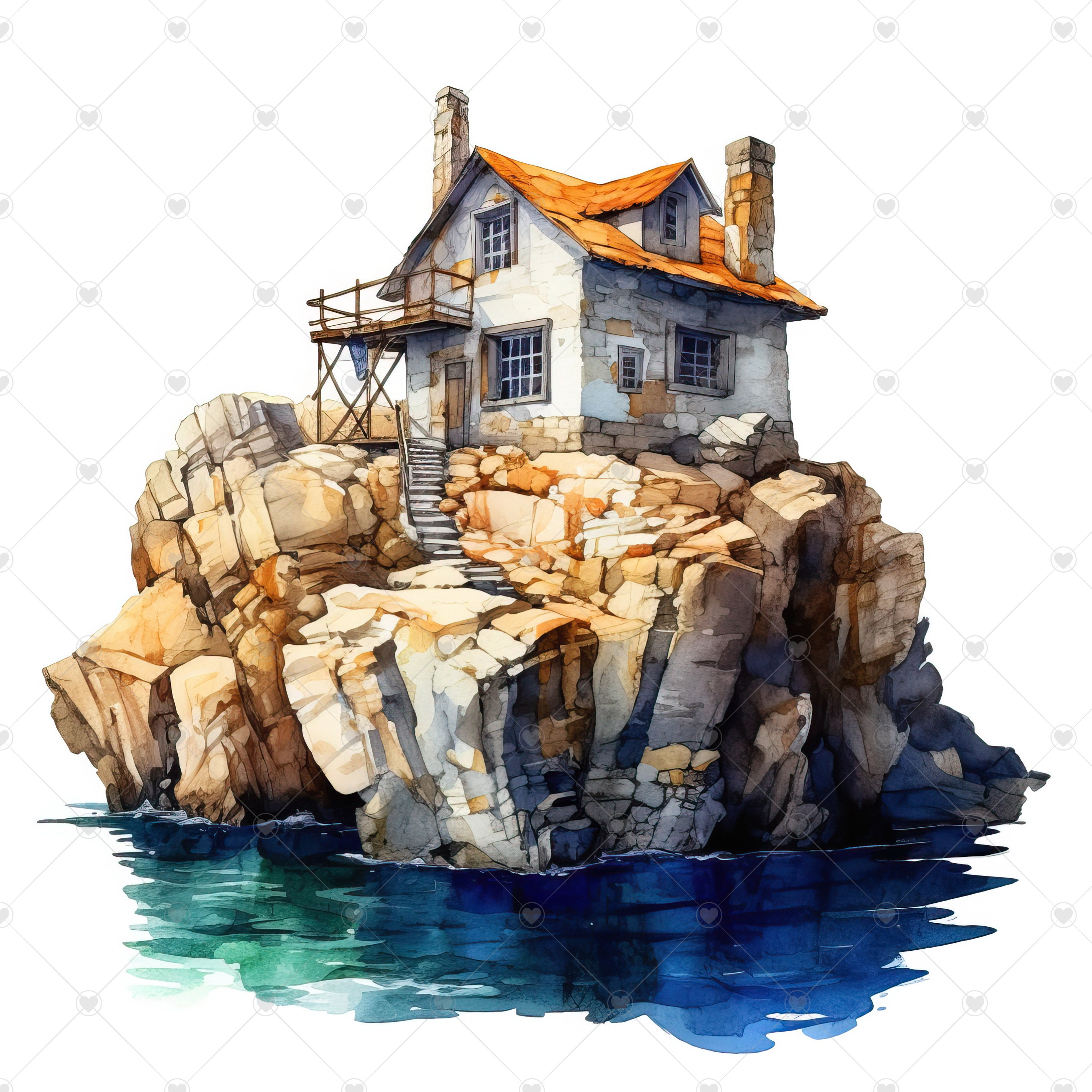 Oceanside House on Rocks Clipart Bundle 10 High Quality - Etsy