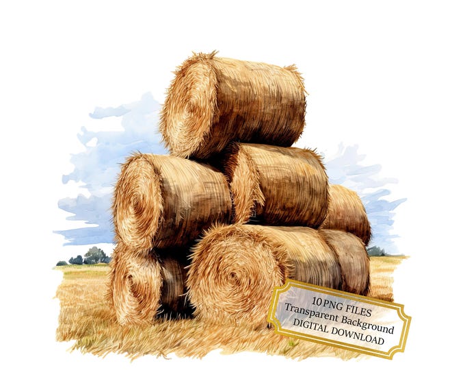 Hay Bales Watercolor Clipart: Summer Field Backgrounds (digital ...