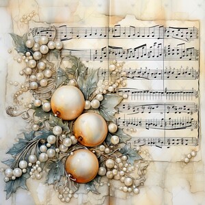 Vintage Christmas Pearls and Music Notes JPG Clipart Bundle- Digital ...