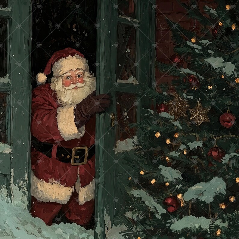 Santa Claus Sneaking in to Bring Presents JPG Clipart Bundle- Digital ...