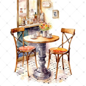 Table at a Cafe Clipart Bundle- 10 High Quality Watercolor Jpgs ...