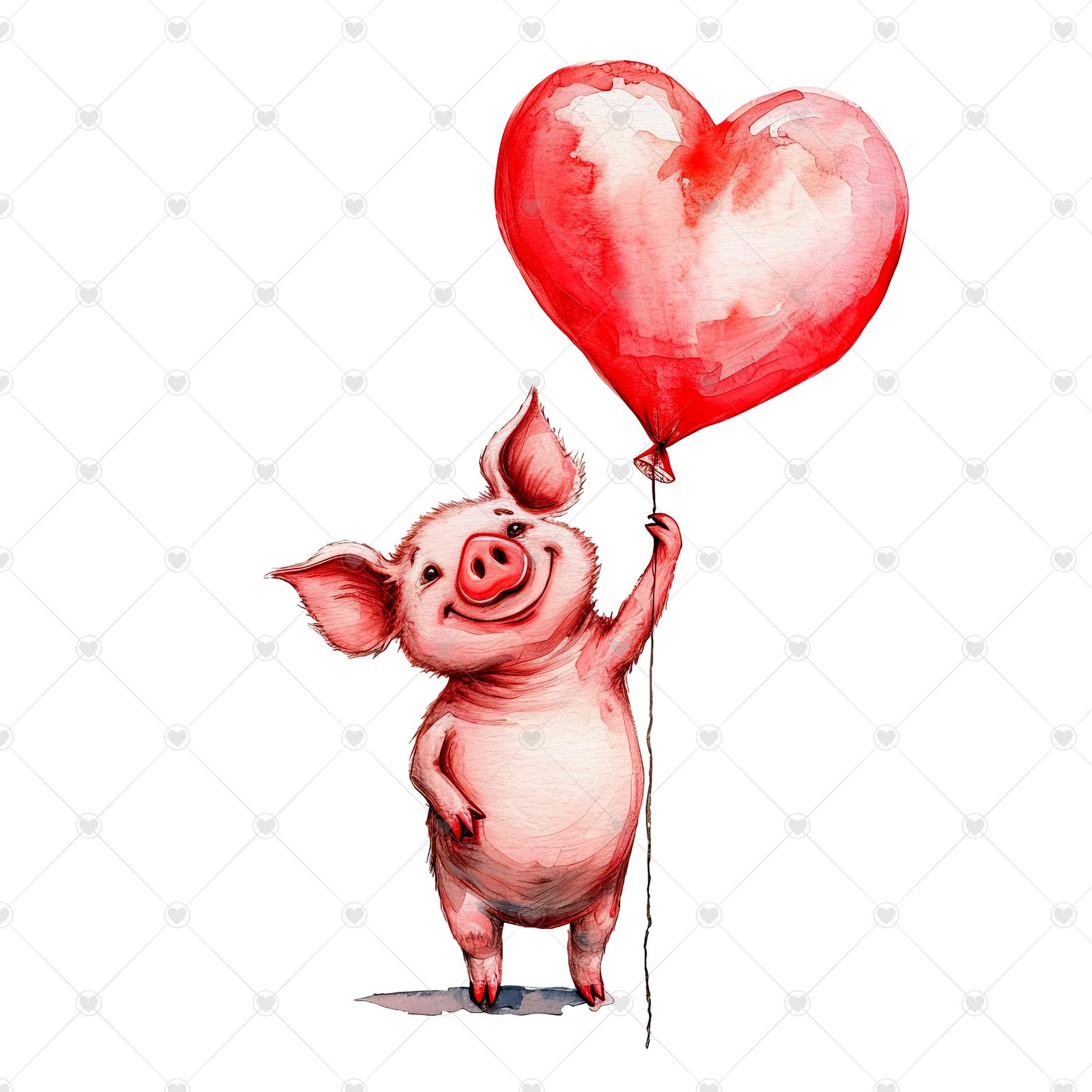 Valentine's Day Pig Holding Heart Shaped Balloon PNG Clipart Bundle ...