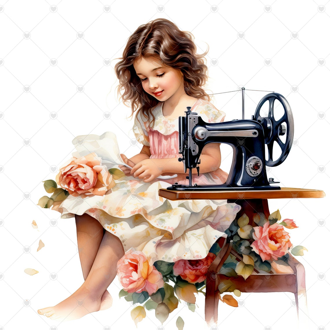 Vintage Little Girl Sewing Clipart Bundle 10 High Quality - Etsy