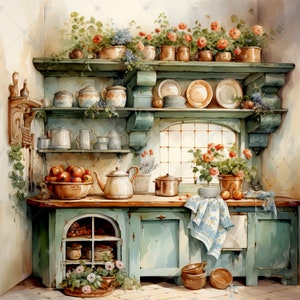 Shabby Chic Retro Kitchen Clipart Bundle- 10 High Quality Watercolor ...