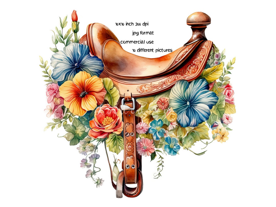 Saddle With Flowers Clipart Bundle 10 High Quality Watercolor - Etsy