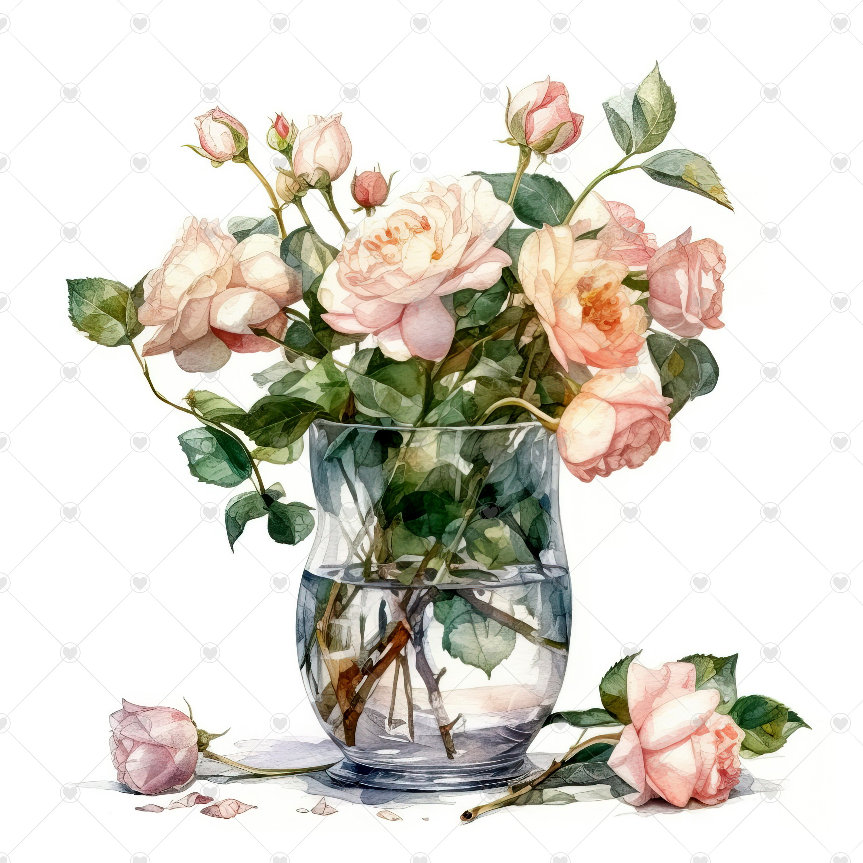 Glass Vase of Roses Clipart Bundle 10 High Quality Watercolor - Etsy