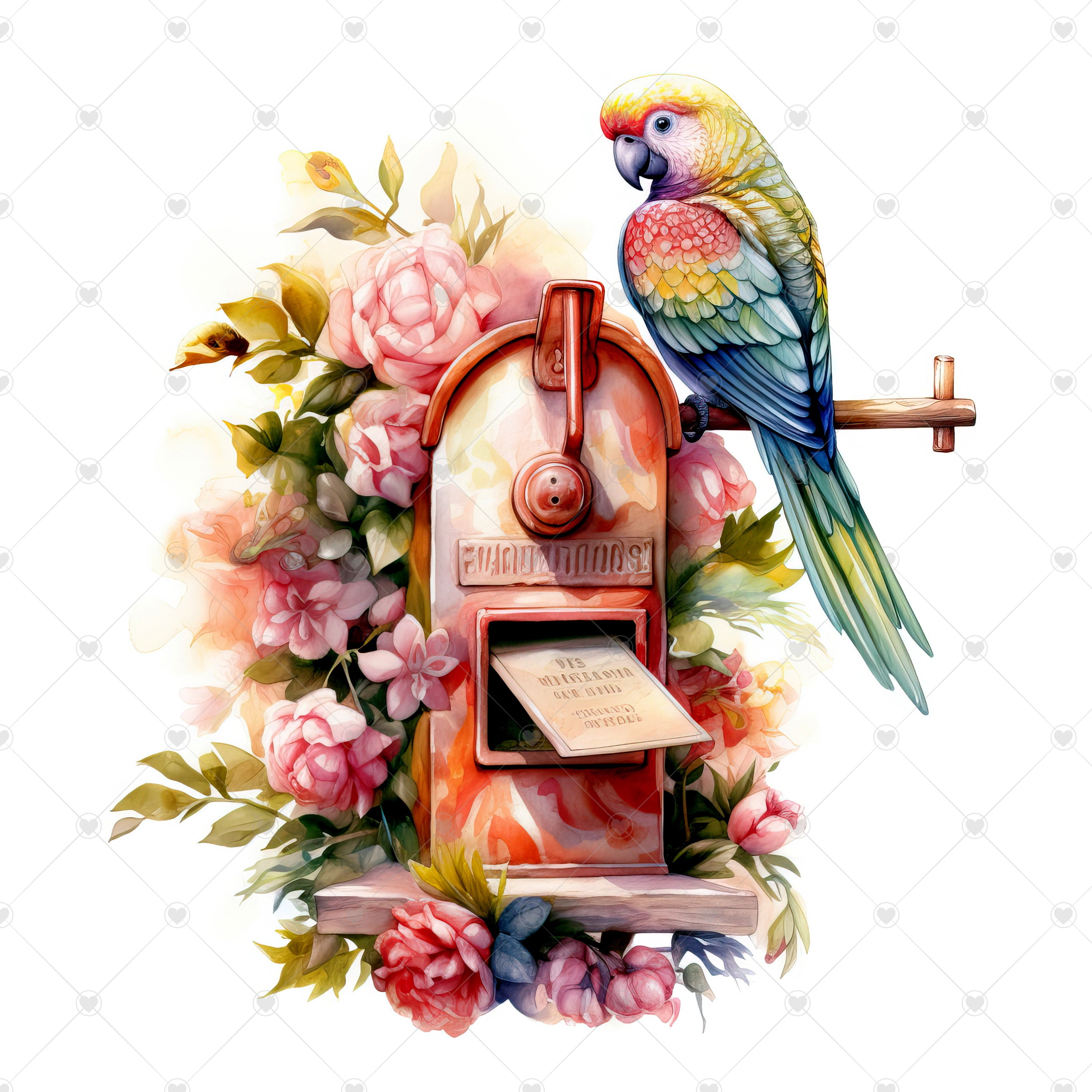 Vintage Floral Mailbox With a Parrot Clipart Bundle 10 High - Etsy