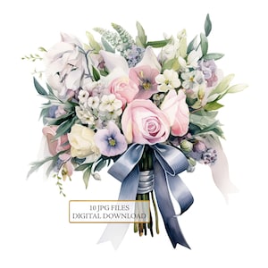 Pastel Wedding Bouquet Clipart Bundle- 10 High Quality Watercolor Jpgs ...