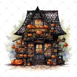 Halloween Shop Clipart Bundle- 10 High Quality Watercolor Jpgs- Fall ...