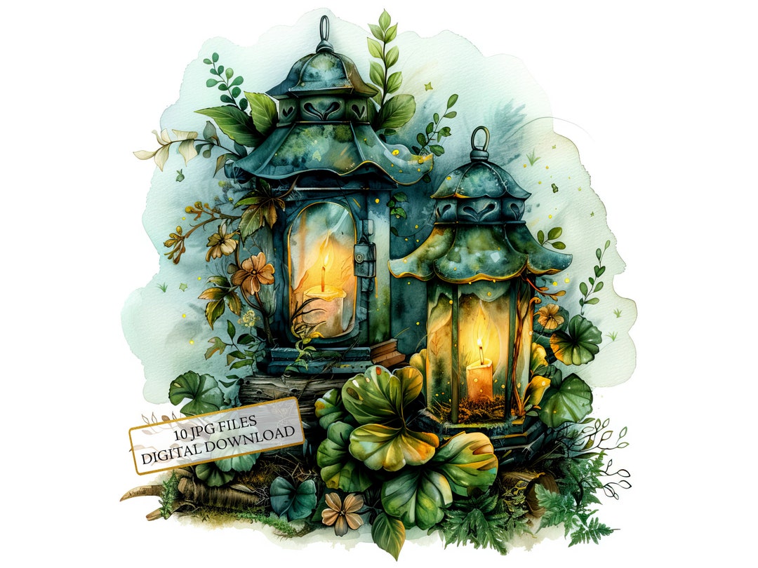 Magical Forest Lanterns Clipart Bundle- 10 High Quality Watercolor Jpgs ...