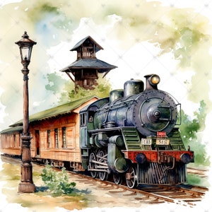 Vintage Train Station Postcard Clipart Bundle- 10 High Quality ...