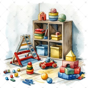Nursery Playroom With Toys Clipart Bundle 10 High Quality Watercolor ...