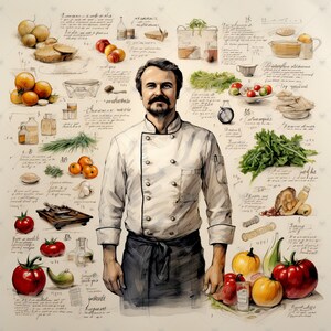 Chef on a Recipe Page Clipart Bundle 10 High Quality Watercolor Jpgs ...