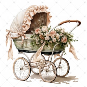 Vintage Baby Stroller With Flowers Clipart Bundle- 10 High Quality ...