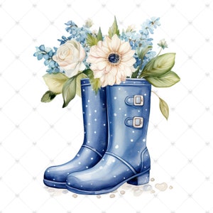 Blue Polka Dot Rain Boots With Flowers Clipart Bundle- 10 High Quality ...
