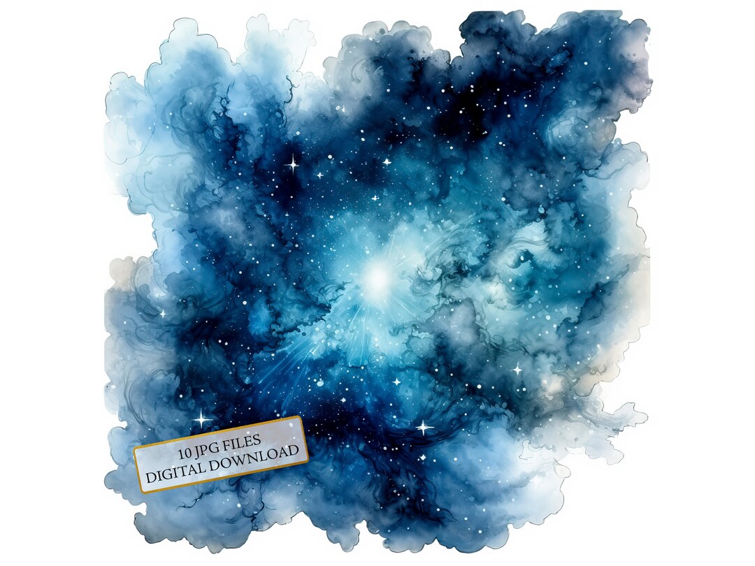 Watercolor Sky of Galaxies Clipart Bundle- 10 High Quality Watercolor Jpgs- Crafting, Journaling ...