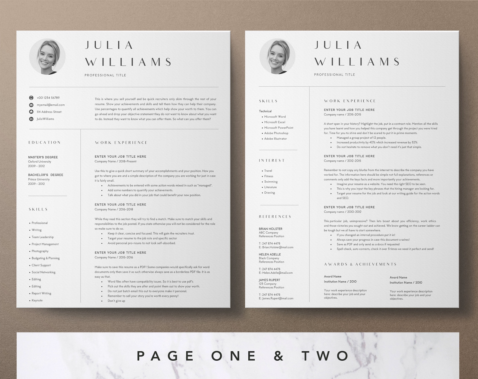 Resume Template 1 & 2 Pages, CV Resume Template, Professional Resume ...