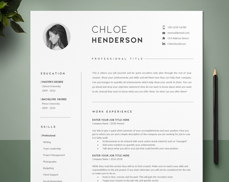 Resume Template Word CV Template Cover Letter Teacher - Etsy