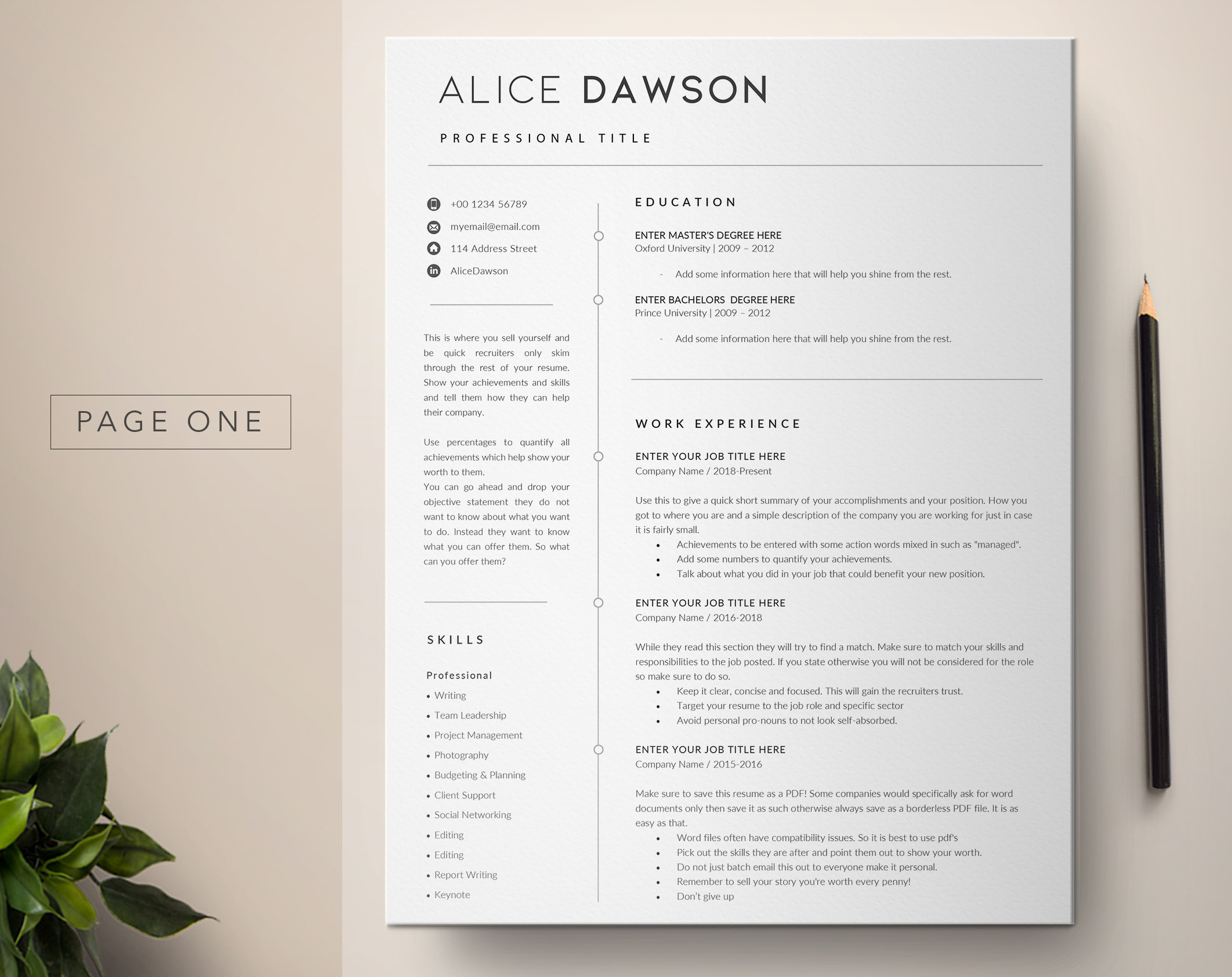Minimalist Resume Template Word, Digital Stationery Resume, Instant ...