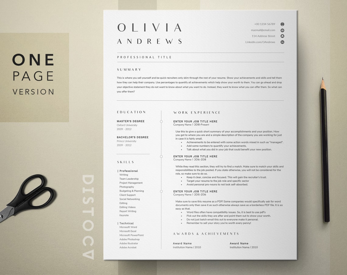 Cv Template Resume Templates Professional and C Level Resume | Etsy