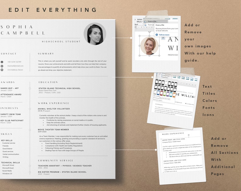 One Page Student Resume Template With Photo Available for Instant ...