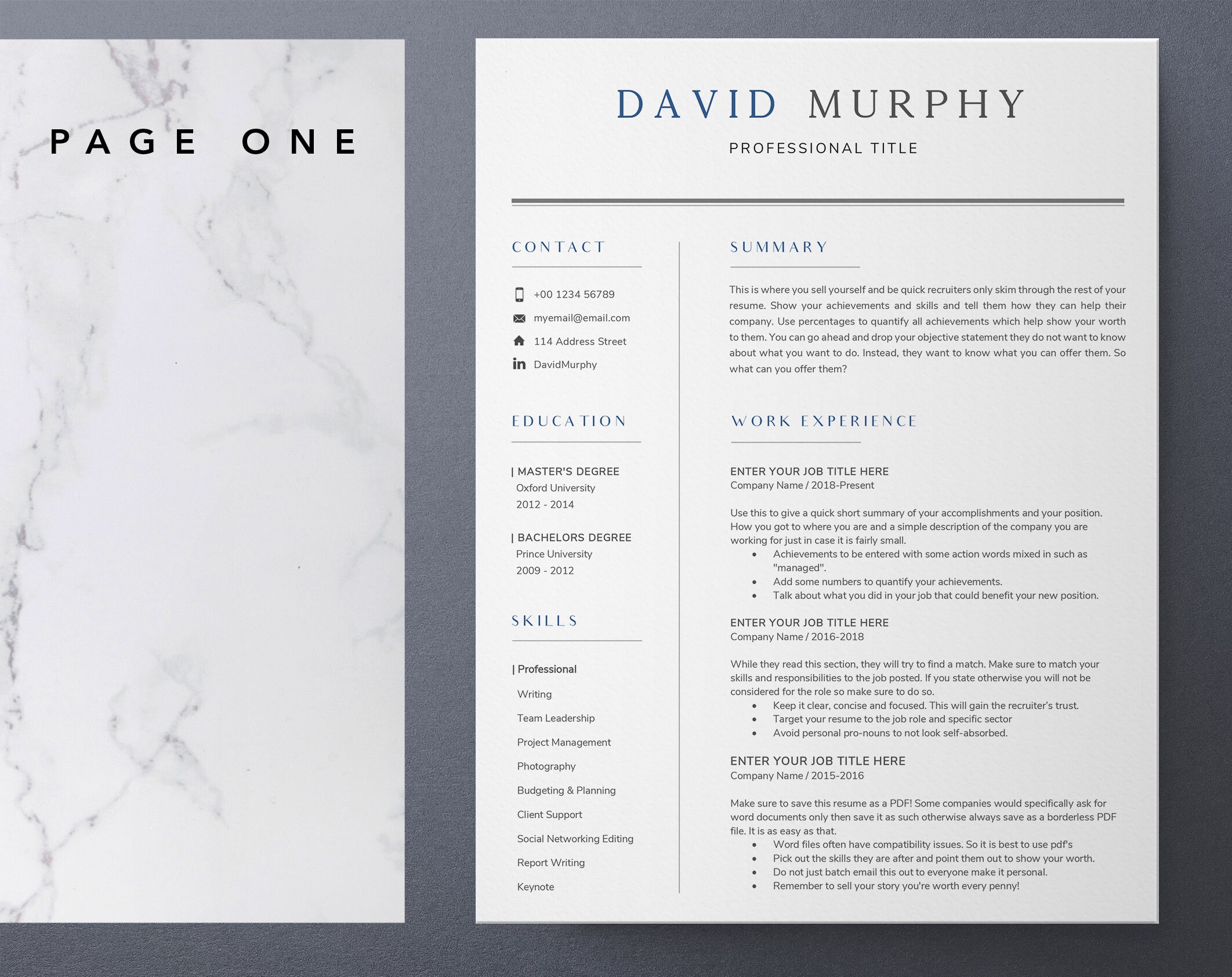 Resume Template Word, Photo Resume CV, 1 Page Resume, Digital ...