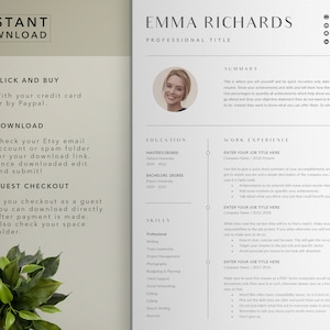 CV Resume Template With Photo, Paper Stationery, CV Template, Modern ...