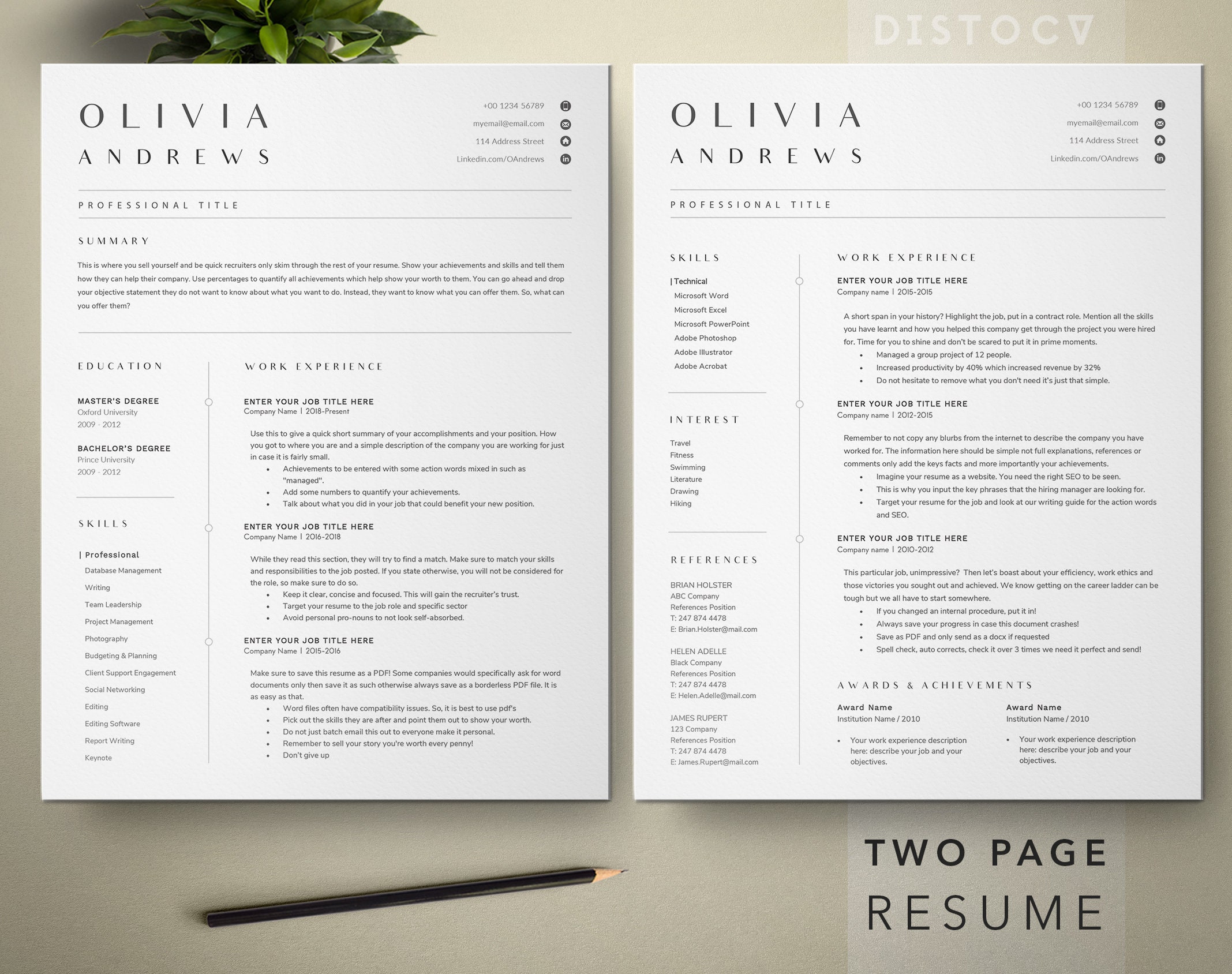 Cv Template Resume Templates Professional and C Level Resume | Etsy