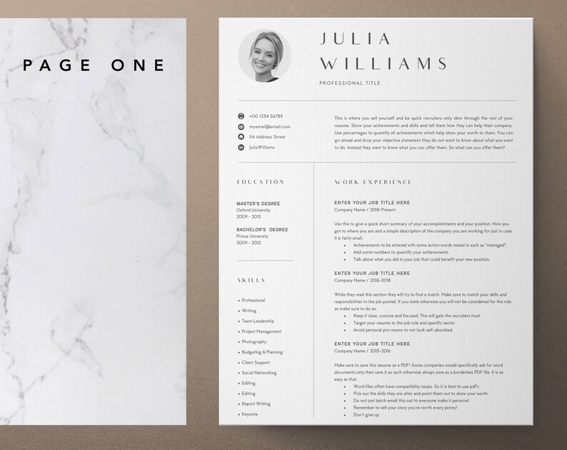 Resume Template 1 & 2 Pages, CV Resume Template, Professional Resume ...