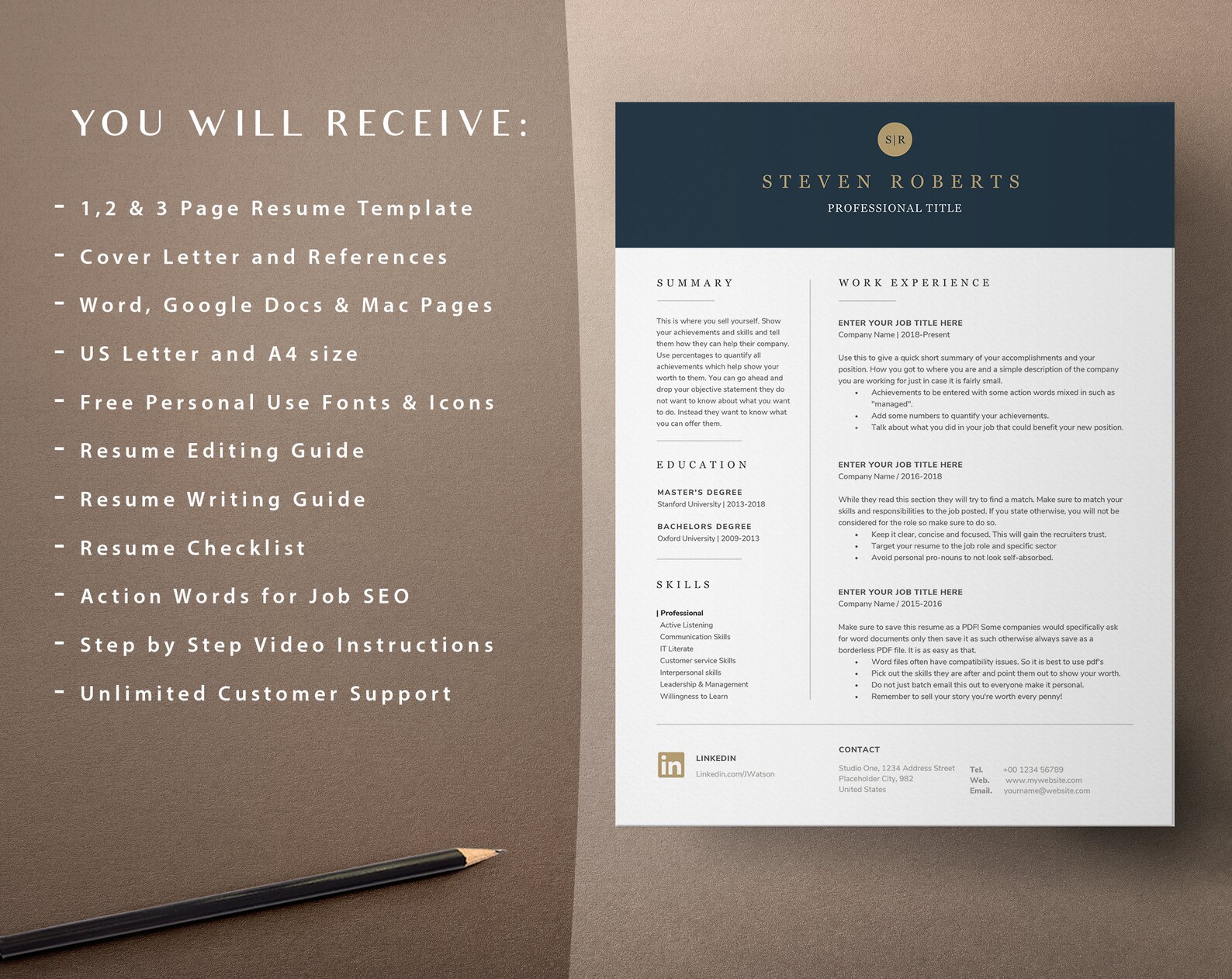 Professional Resume Template Simple, CV Template Word, Modern Resume ...