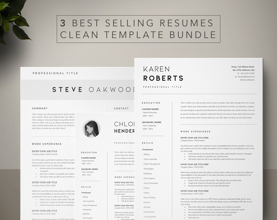 Resume Template Bundle Clean Resume Templates CV Templates - Etsy
