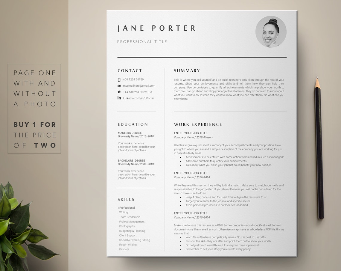 Resume Template Pages, Professional Resume CV, Modern Resume Template ...